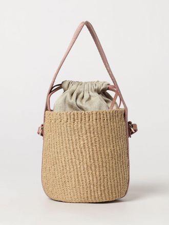 Chlo&eacute; Mini sac seau Woody en raphia avec logo jacquard