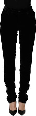 Ermanno Scervino Womens Black Viscose Blend Velvet Slim Fit Pants