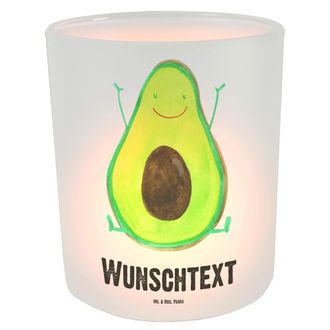 Mr. & Mrs. Panda Personalisiertes Windlicht Avocado Glücklich - Personalisierte Geschenke, Windlichter für Teelichter, Verrückt, Windlichtgläser, Chaos, mit Namen, Fre