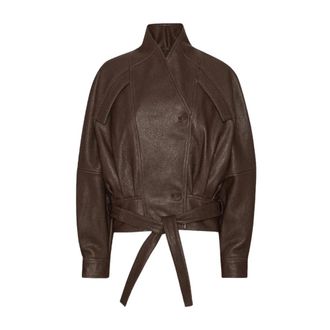 Rotate Boxy Leather Bomber - - Jackets - Damen - Braun - M