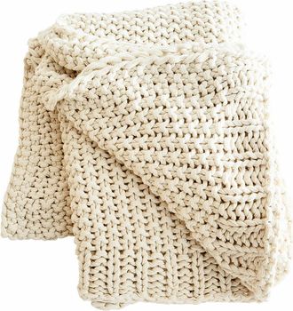 Loberon Plaid Plixoren - Angenehm Weich - Dekorativer Grobstrick - Waschbar - Tagesdecke - Kuscheldecke - &Uuml;berwurf - Baumwolle, beige