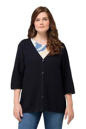 Ulla Popken Femme Short Feminin with Button Panel Cardigan, Marine, 44-46 EU