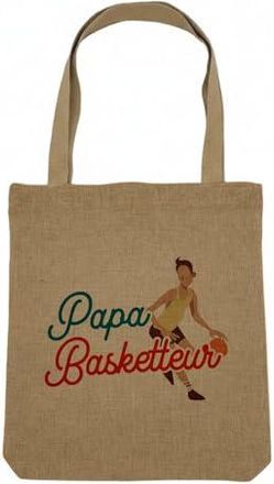 Fabulous Sac Shopping Tote Bag Aspect Lin - Papa Basketteur Sport Basketball Ballon P&egrave;re - Sac de Courses Toile Epaisse 360g Beige Naturel Cabas Port&eacute; Epaule S