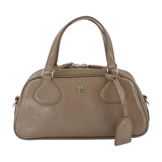 Courr&egrave;ges Patent Calfskin Shoulder Bag - Taupe