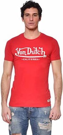 Von Dutch Tee Shirt Homme Coton, T Shirt Homme Life, Manches Courtes et Slim Fit, Rouge Taille XXL