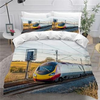 Generic Housse de Couette 140x200 Train, Parure de Lit 1 Personne Chemins de Fer, Douce Microfibre 3D Imprim&eacute;e Housses Couettes avec 2 Taies doreiller avec Fe