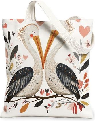 Generic Pelicans Sac fourre-tout en toile motif oiseau pour faire du shopping, 33 x 38,1 cm, sac &agrave; bandouli&egrave;re r&eacute;utilisable pour la Saint-Valentin, d&eacute;coration
