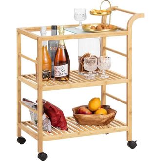 SoBuy SVW24-N Chariot de Service &agrave; Roulettes, Desserte de Cuisine Roulante, &Eacute;tag&egrave;re de Cuisine, Meuble de Rangement &agrave; 3 Niveaux avec Poign&eacute;e, pour Cuisine