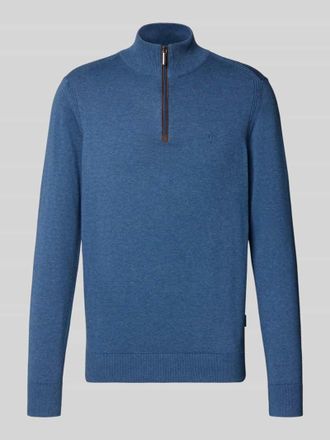 Bugatti Regular Fit Strickpullover aus reiner Baumwolle mit Troyer-Kragen