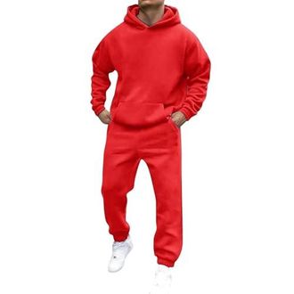 Generic Ensemble de jogging pour homme avec sweat &agrave; capuche et pantalon - Ensemble de surv&ecirc;tement d&eacute;contract&eacute; en molleton chaud avec cordon de serrage et poch