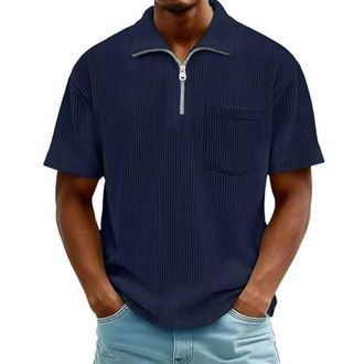 Generic Chemise d&eacute;t&eacute; &agrave; manches courtes pour homme en velours c&ocirc;tel&eacute; uni confortable ample respirant &eacute;l&eacute;gant d&eacute;contract&eacute; pour les vacances en plein air, Bleu m