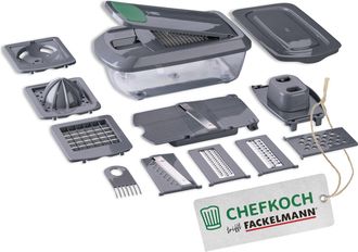 Fackelmann Chefkoch Mehrzweck Gem&uuml;seschneider 16-Teilig - Das Multi-Tool f&uuml;r die K&uuml;che ist Cutter, Dicer, Slicer, Chopper und K&uuml;chenschneider in einem Set - Mult