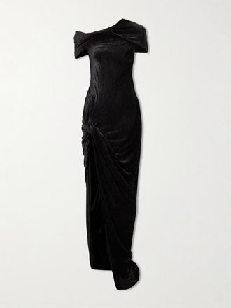 Rick Owens Lola Asymmetrisches Maxikleid Aus Samt In Knitteroptik Mit Twist-detail - Schwarz