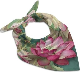 Generic Écharpe carrée en soie rose lotus légère pour cheveux respirant Cadeau pour homme et femme, multicolore, 60x60cm