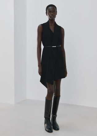 Mango Schalkragenkleid mit G&uuml;rtel schwarz - Damen - S - MANGO