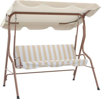 OUTSUNNY Balancelle de Jardin - Outsunny - 3 Places - Toit imperm&eacute;abilis&eacute; Inclinaison r&eacute;glable - Coussins Assise Dossier - marron cr&egrave;me ray&eacute;