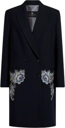 Etro Femme, Manteaux, Bleu, Taille: 36 FR Manteau croisé avec broderies florales