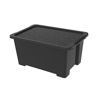 Rotho Evo Easy Aufbewahrungsbox 44l mit Deckel, Kunststoff (PP recycelt), schwarz, 44l (58.5 x 39.0 x 27.9 cm)