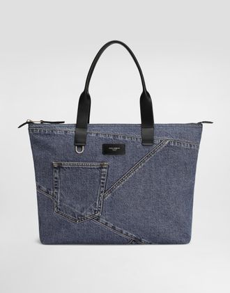 Dolce & Gabbana Mittelgroßer Shopper Aus Patchwork-denim - Mann Shopper Blau Onesize