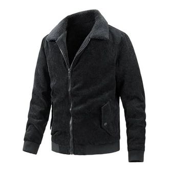 Generic Manteau rétro épais en polaire pour homme avec col rabattable, manches longues, décontracté, fermeture éclair, Noir, S