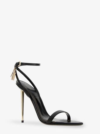 Tom Ford Womens Leather Sandals With Padlock Detail Black
