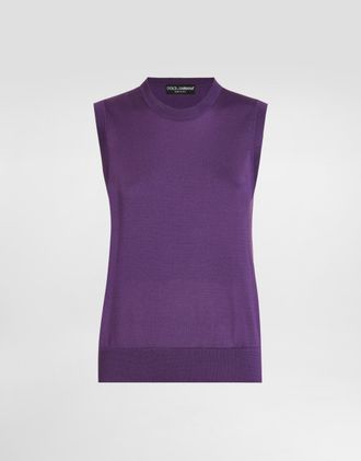 Dolce & Gabbana Tanktop Aus Seide Mit Blumenbrosche - Frau Strickwaren Violett 50