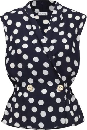 Joseph Ribkoff Femme, Blouses et Chemises, Bleu, Taille: 44 FR Haut &agrave; pois &agrave; col en V