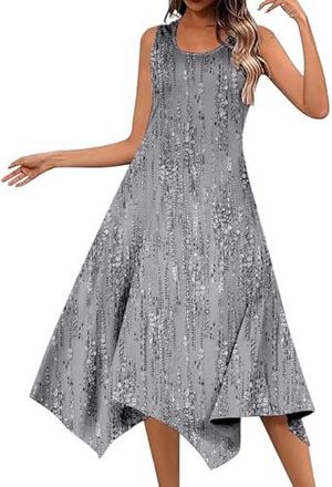 Generic Robes amincissantes d&eacute;contract&eacute;es sans manches pour femmes, robe trap&egrave;ze &agrave; imprim&eacute; floral, col rond, tenue quotidienne, printemps, &eacute;t&eacute;, automne, confo