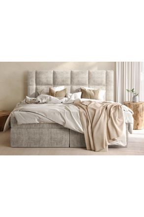 Boxxx Boxbett, Beige, Textil, Kiefer, massiv, H3, H&ouml;he ca. 20 cm, 180x200 cm, Bettkasten, Matratze, gepolstertes Kopfteil, Stoffauswahl, Topper durchgehend,