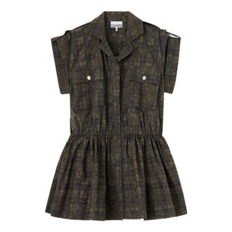 Ganni Bedrucktes Stretch-Baumwoll-Mini-Utility-Kleid - - Dresses - Damen - Gr&uuml;n - L