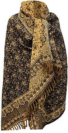 Tibet Couverture en laine noire à motif floral pour lhiver - Écharpe en laine de yak pur - Décoration - Unisexe - Surdimensionnée - Double face - Cadeau, No