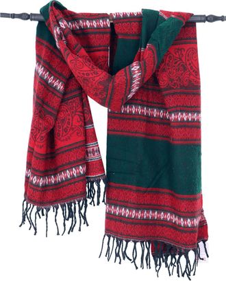 Guru Shop Weicher Pashmina Schal/Stola, Schultertuch, Plaid - Inka Muster Gr&uuml;n/rot, Herren/Damen, Synthetisch