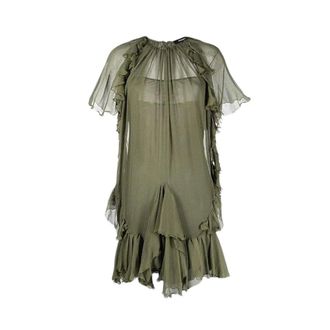 Dsquared2 Layered Transparent Salbeigr&uuml;n Seidenrobe - - Dresses - Damen - Gr&uuml;n - XS