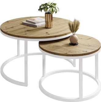 Lukmebel Couchtisch rund - CIRI 2in1 - Beistelltisch rund - Kaffetisch - Industrial Deko - Deko Wohnzimmer - Kleiner Beistelltisch - Sofatisch - Kleiner Tisch 