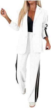 TOMWELL Tailleur Femme Ensemble Pantalon 2 Pièces Costumes Manteau Ensemble Col Revers Veste Ensemble Manches Longues Business Tailleur A Blanc XXL