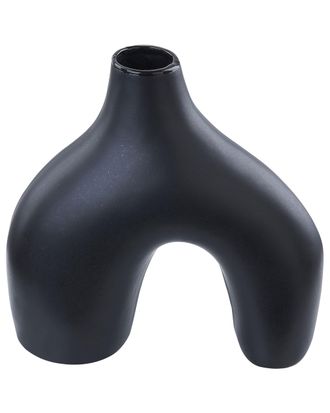 Beliani Dekorative Blumenvase Keramik Wohnzubeh&ouml;r 30 cm Schwarz Lamia