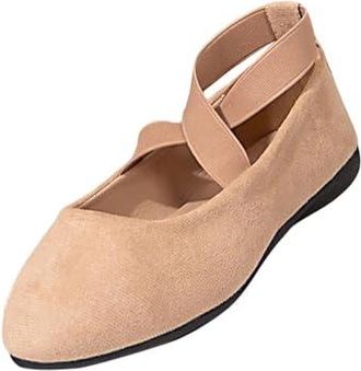 Generic Ballerines plates pour femme avec sangle crois&eacute;e &eacute;lastique &agrave; la cheville, style d&eacute;contract&eacute;, couleur unie, &eacute;l&eacute;gant, l&eacute;ger, respirant et confortable, k