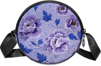 Generic Petit sac &agrave; bandouli&egrave;re rond pour femme, &eacute;l&eacute;gant, violet pivoine, avec fermeture &eacute;clair, bretelles r&eacute;glables, sac &agrave; main rond d&eacute;contract&eacute; pour femmes 