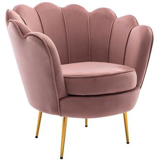 Vente-Unique Pascal Morabito - Fauteuil relax coquillage en velours rose - 1 place - Garnissage mousse polyur&eacute;thane - Pieds en m&eacute;tal dor&eacute; - Dimensions 78x76.5x75cm