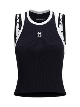 Marine Serre Embroidered Moon Logo Tank Top - Black