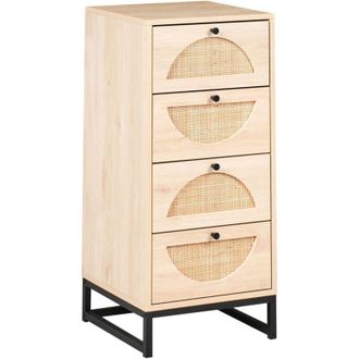 Beliani Commode Moderne 4 Tiroirs de Rangement Facades Rotin Pieds en Acier Cadre Particules Marron Clair Botwood