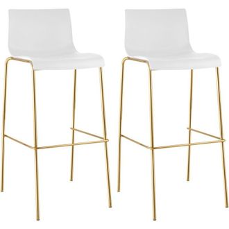 Clp Lot de 2 tabourets de bar Hover, plastique, pi&egrave;tement 4 pieds, dor&eacute; Blanc