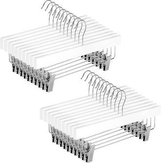 Generic 20 St&uuml;ck Hosenb&uuml;gel aus Holz Wei&szlig; 35,5cm, Robuster Rockb&uuml;gel mit 360&deg; Drehbarem Haken & Anti-Rutsch-Clips, Hosen Kleiderb&uuml;gel mit Klammern Platzsparen