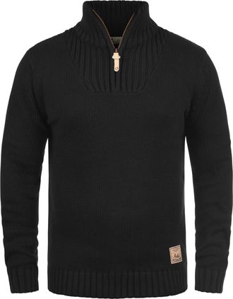 Solid SDPetro Herren Strickpullover Troyer Grobstrick Pullover mit Troyerkragen Rippbündchen Label-Details Baumwollmischung Regular fit, Größe:3XL, Farbe:Bl
