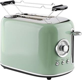 Emerio Toaster Retro Style | 800 Watt | 2 Scheiben | 7 einstellbare Br&auml;unungsgrade | Br&ouml;tchenaufsatz | automatische Zentrierung und Abschaltung | 3in1: Aufta
