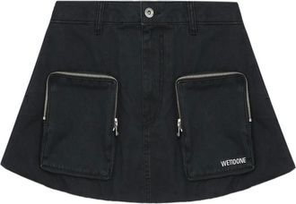 We11done minijupe en coton à poche zippée - Bleu