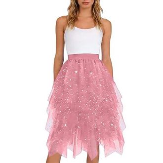Generic Jupe en tulle longue pour femme - Jupe tutu irr&eacute;guli&egrave;re - Taille &eacute;lastique - Jupe tutu des ann&eacute;es 80 - Tenue de f&ecirc;te &agrave; paillettes - Costume de rave - 