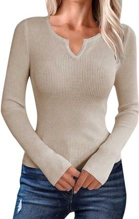 Generic Pull tricoté pour femme, pull tendance pour femme, col en V, pull en tricot torsadé à manches longues, pull tricoté décontracté pour lhiver, chaud et 