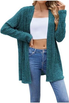Generic Cardigan mi-long en tricot à manches longues pour femme 2026 automne 2024, vert foncé, S