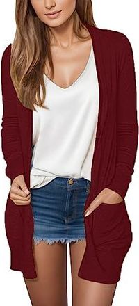 Generic Cardigan long pour femme, cardigan long l&eacute;ger et basique &agrave; col en V avec poches, couleur pure, v&ecirc;tements dext&eacute;rieur doux et confortables pour sortir, 